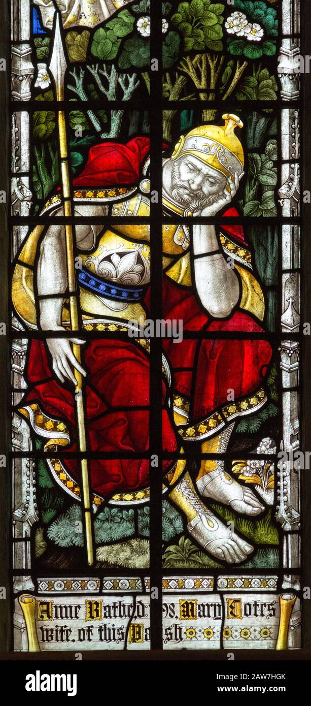 Roman soldier asleep stained glass window the Ascension church of Saint ...