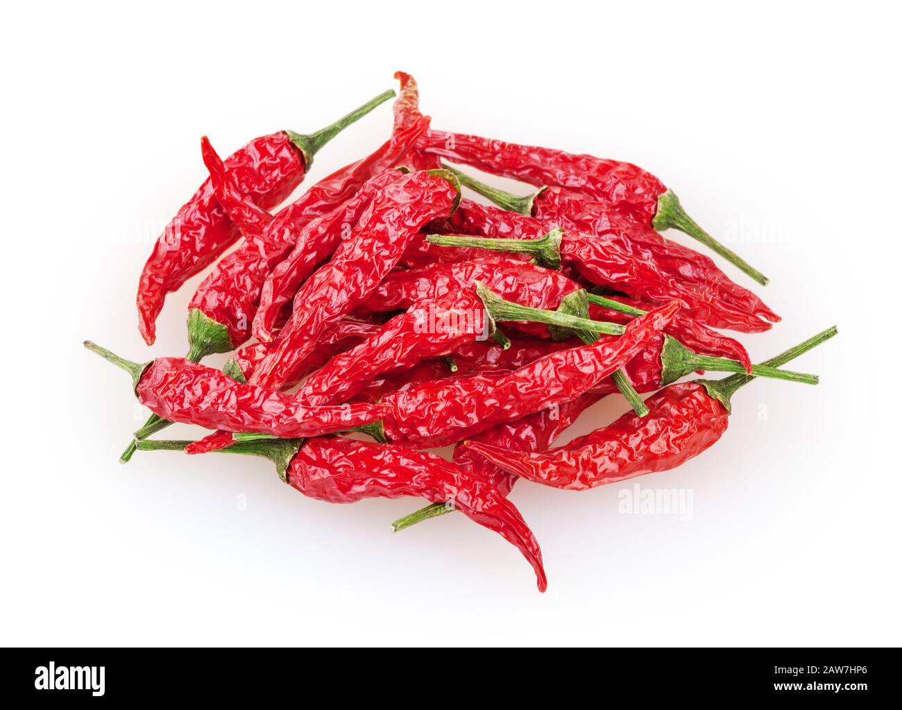 Dry red cayenne peppers isolated on white background with clipping path ...
