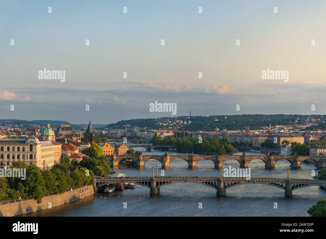 Aerial view of the Old Town architecture and famous Charles Bridge ...