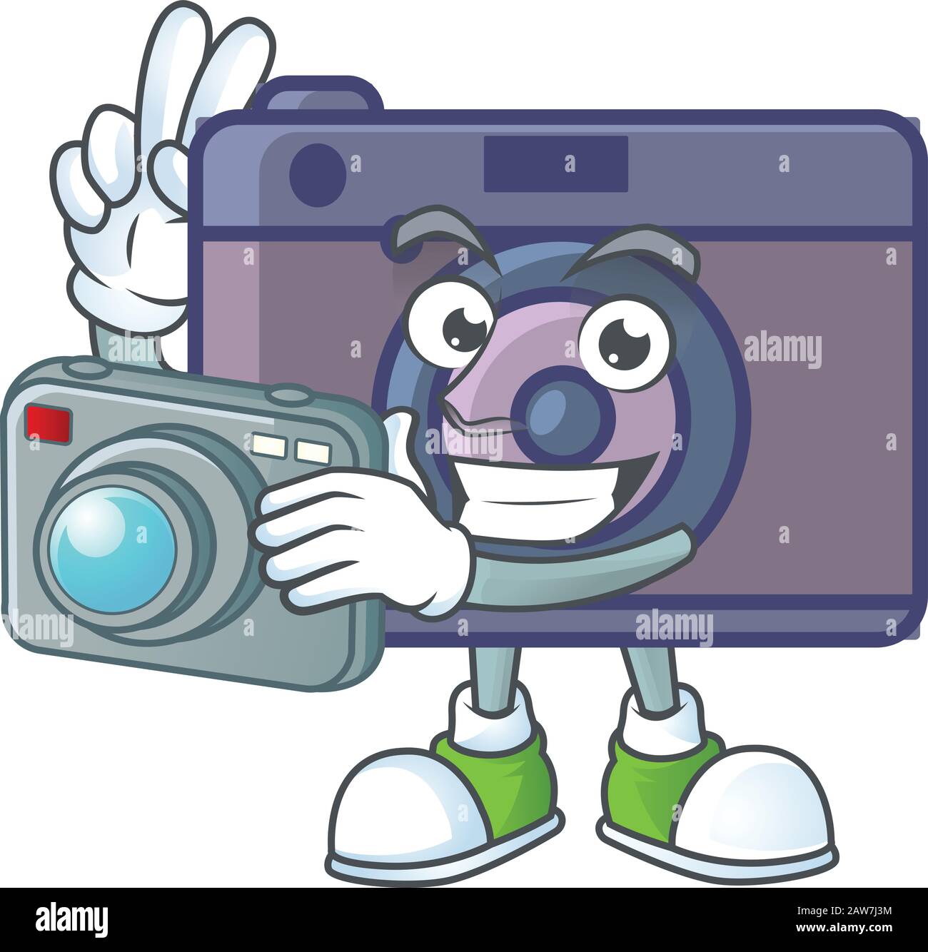 A retro camera Photographer cartoon character in action with a camera ...