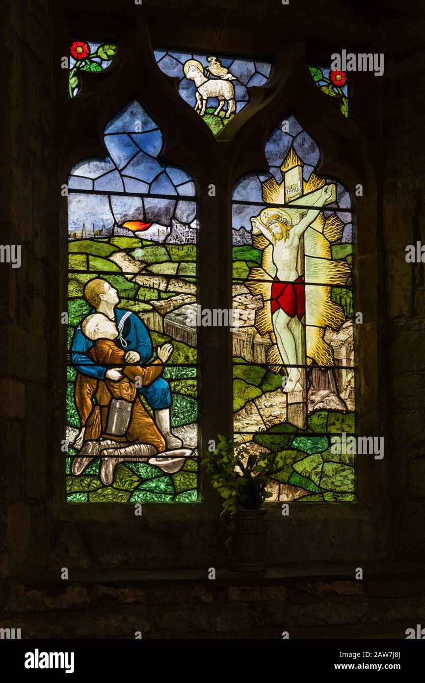 Stained glass window dedicated to the fallen of WW1 in the church of St ...