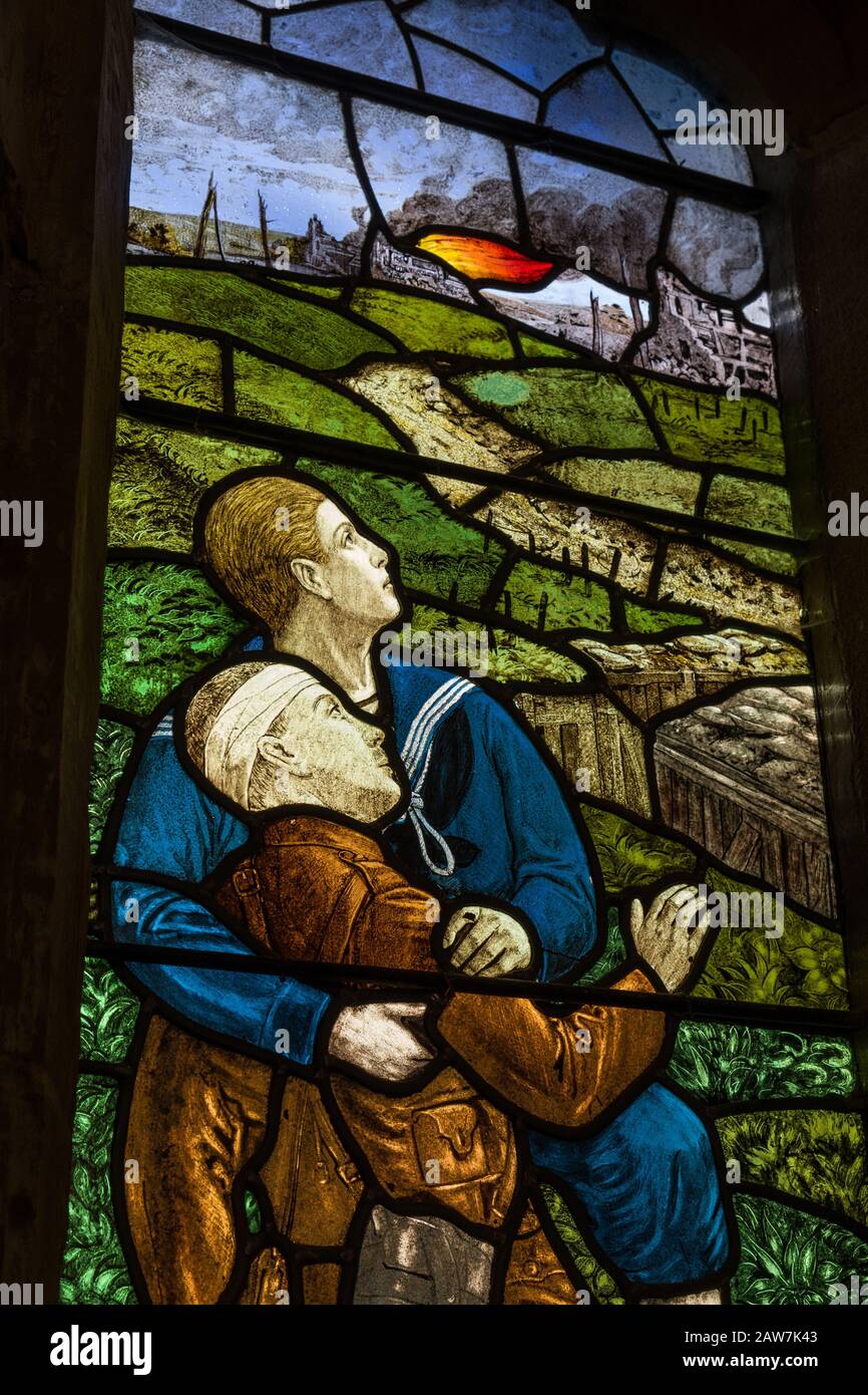 Stained glass window dedicated to the fallen of WW1 in the church of St ...