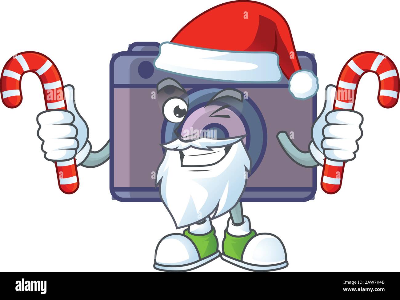 cartoon mascot style of retro camera in Santa costume with candy Stock ...