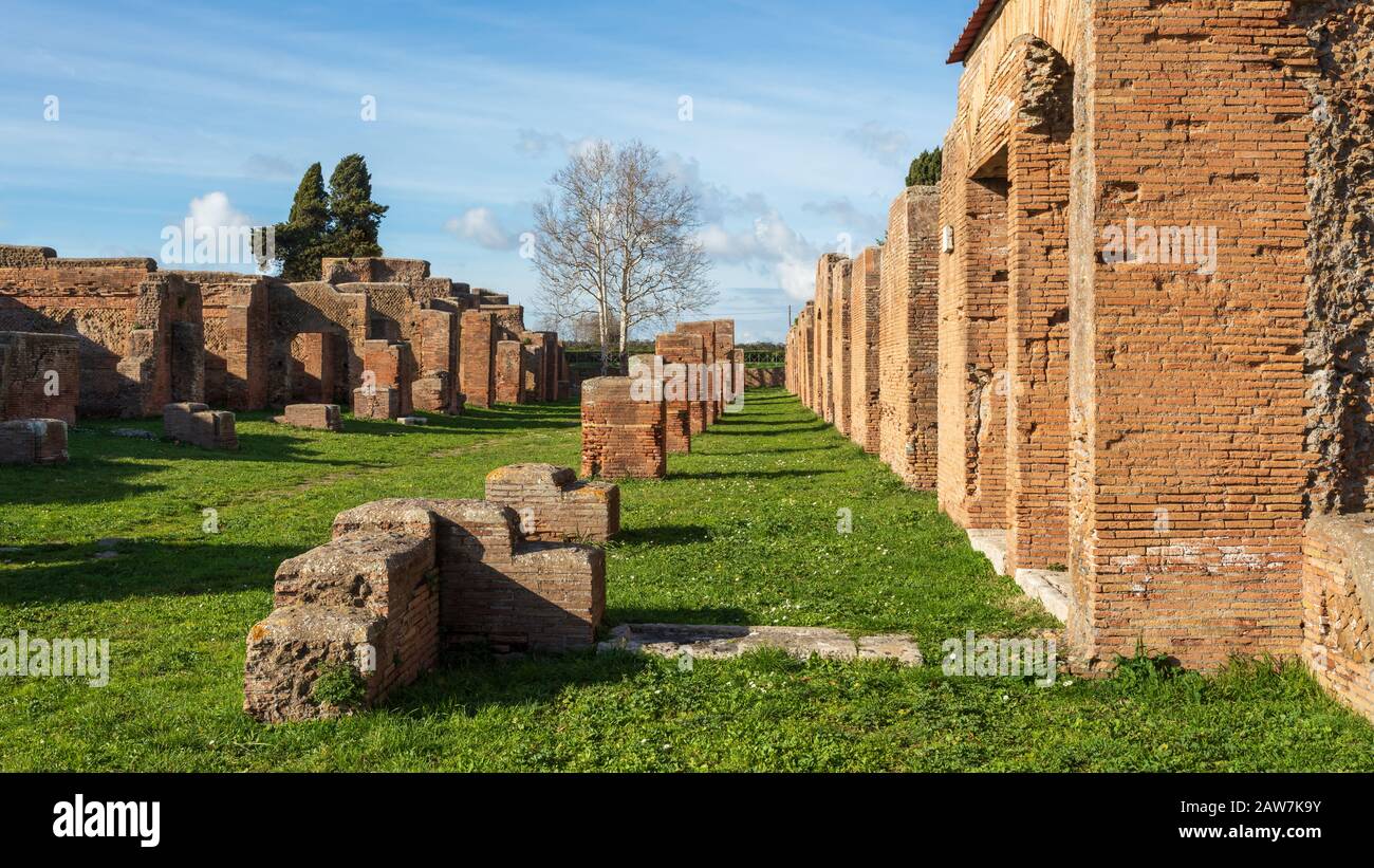 Rome, Italy - February 02, 2020: Ruins of Ostia Antica, large ancient ...