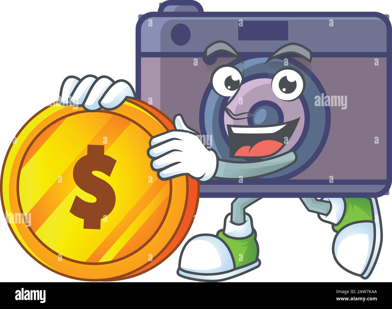 an elegant retro camera mascot cartoon design with gold coin Stock ...