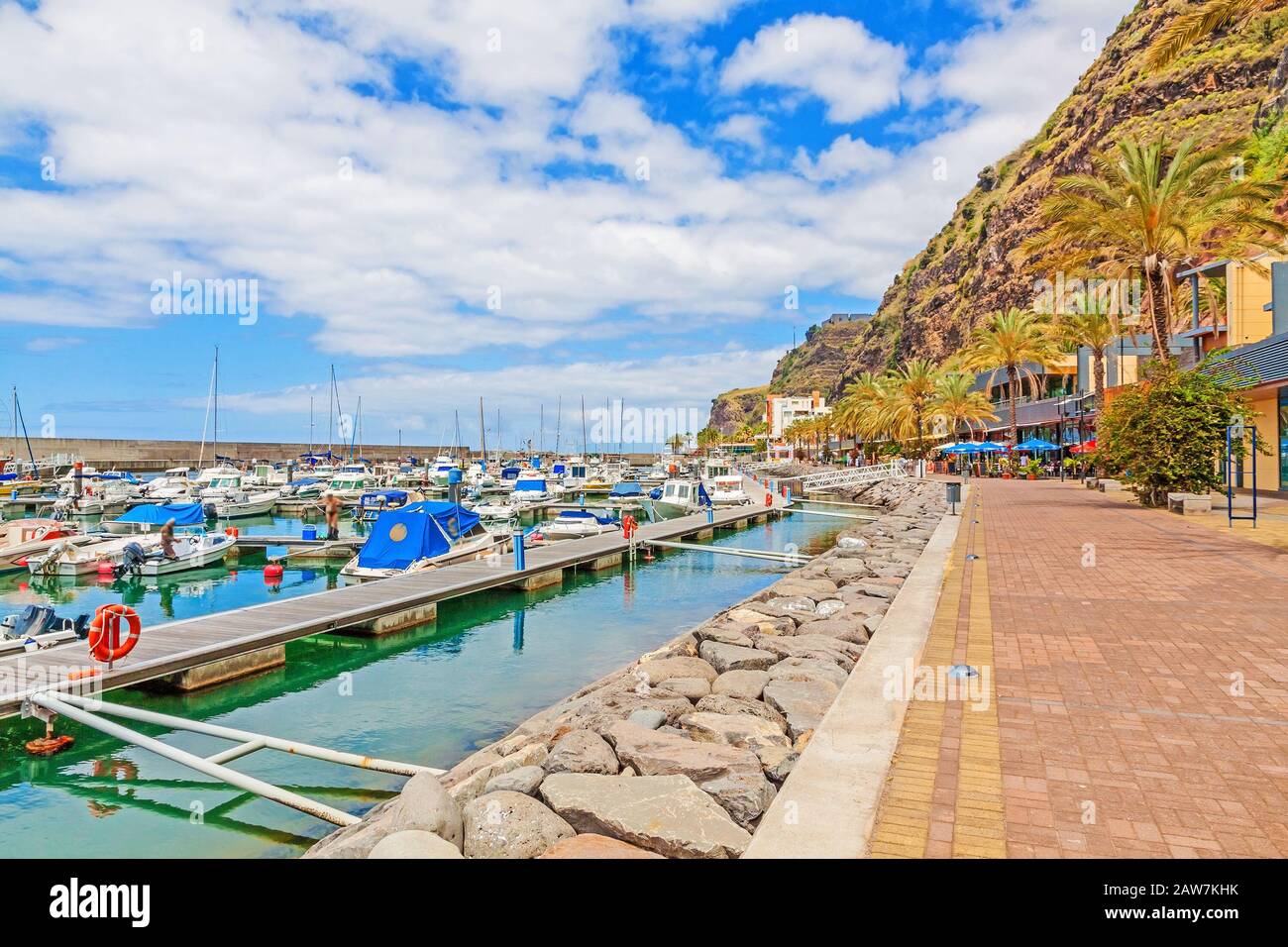 Promenade of the town Calheta in the west of Madeira. On the left the ...