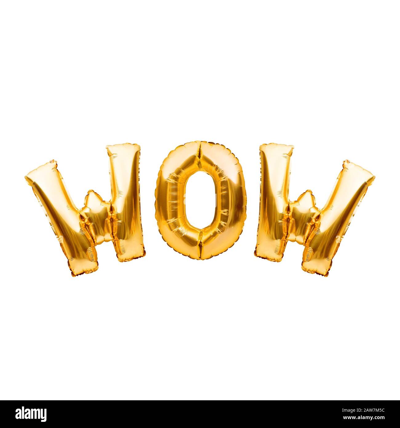 Golden sign WOW made of inflatable balloon isolated on white background ...