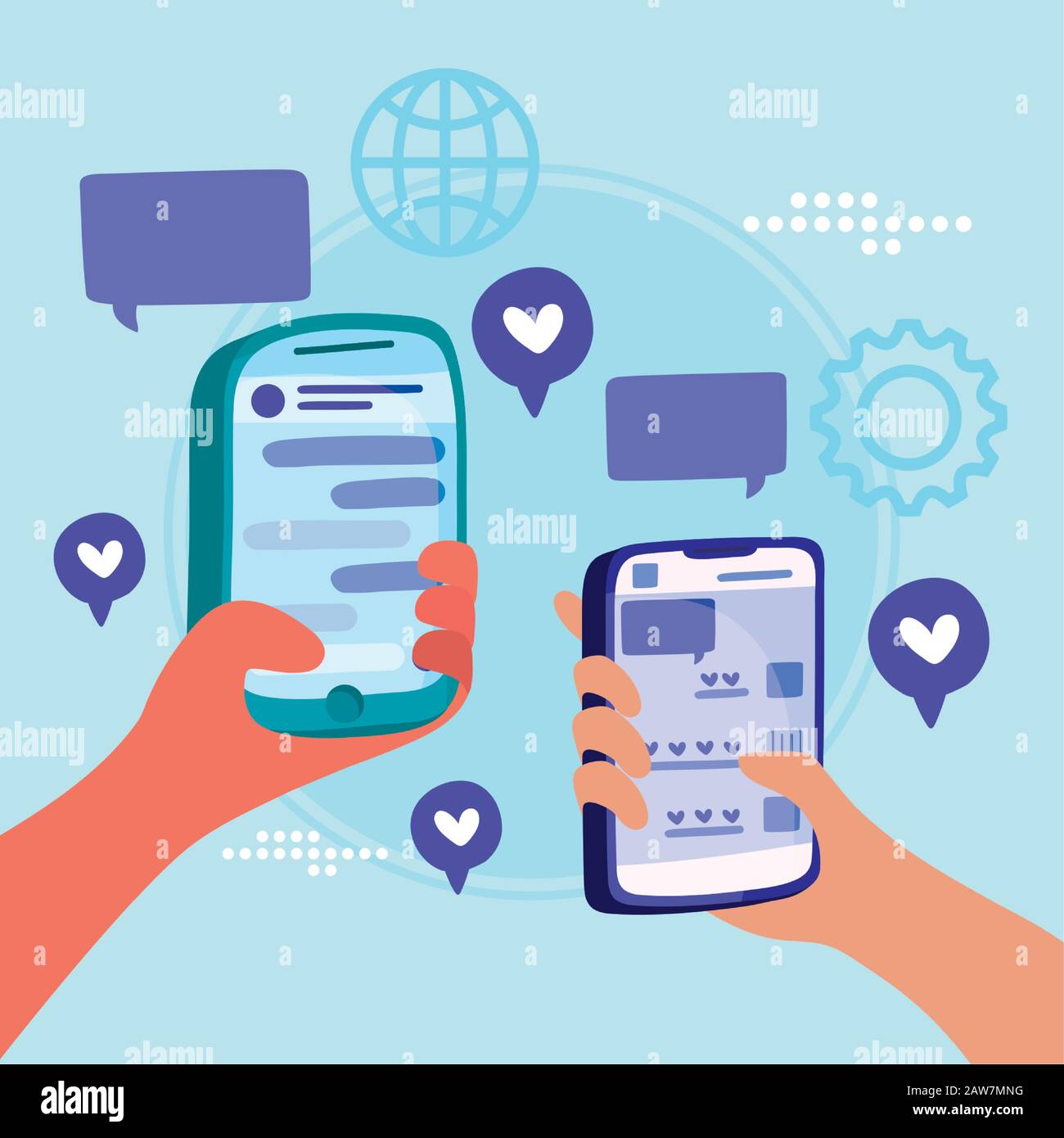 Hands holding smartphones design, Social media multimedia communication ...
