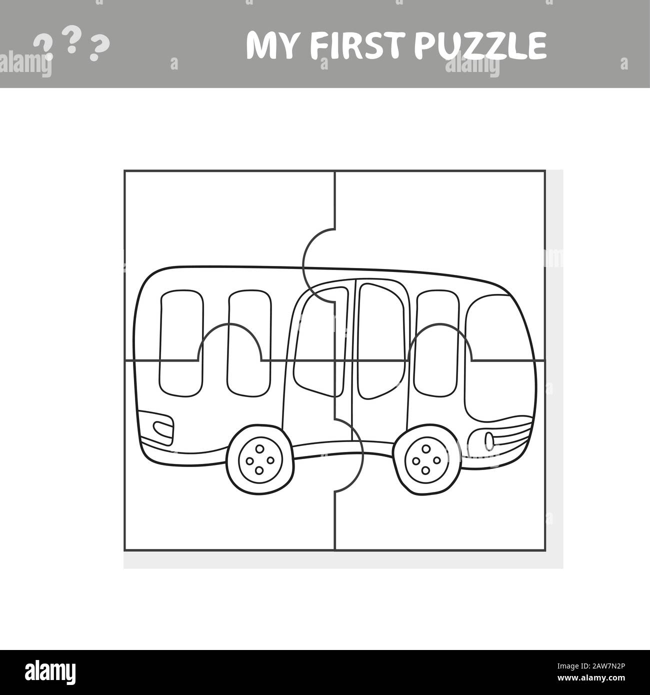 Easy educational paper game for kids. Simple kid puzzle with Toy Bus ...
