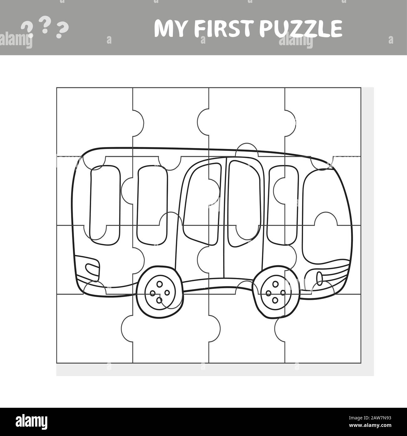 Easy educational paper game for kids. Simple kid puzzle with Toy Bus ...