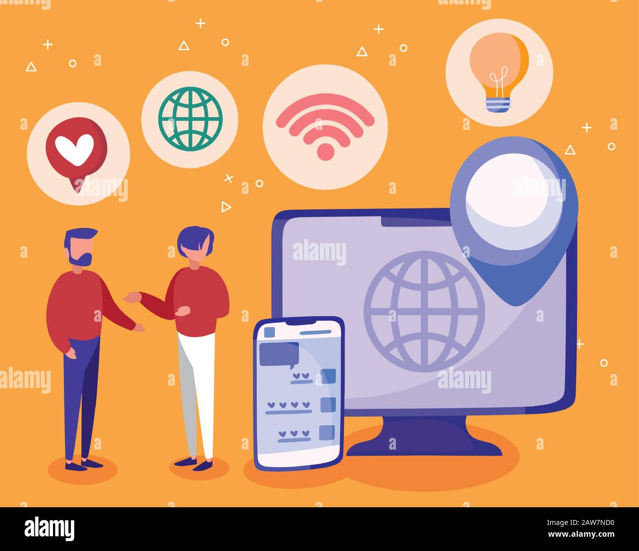 Computer smartphone and men design, Social media multimedia ...