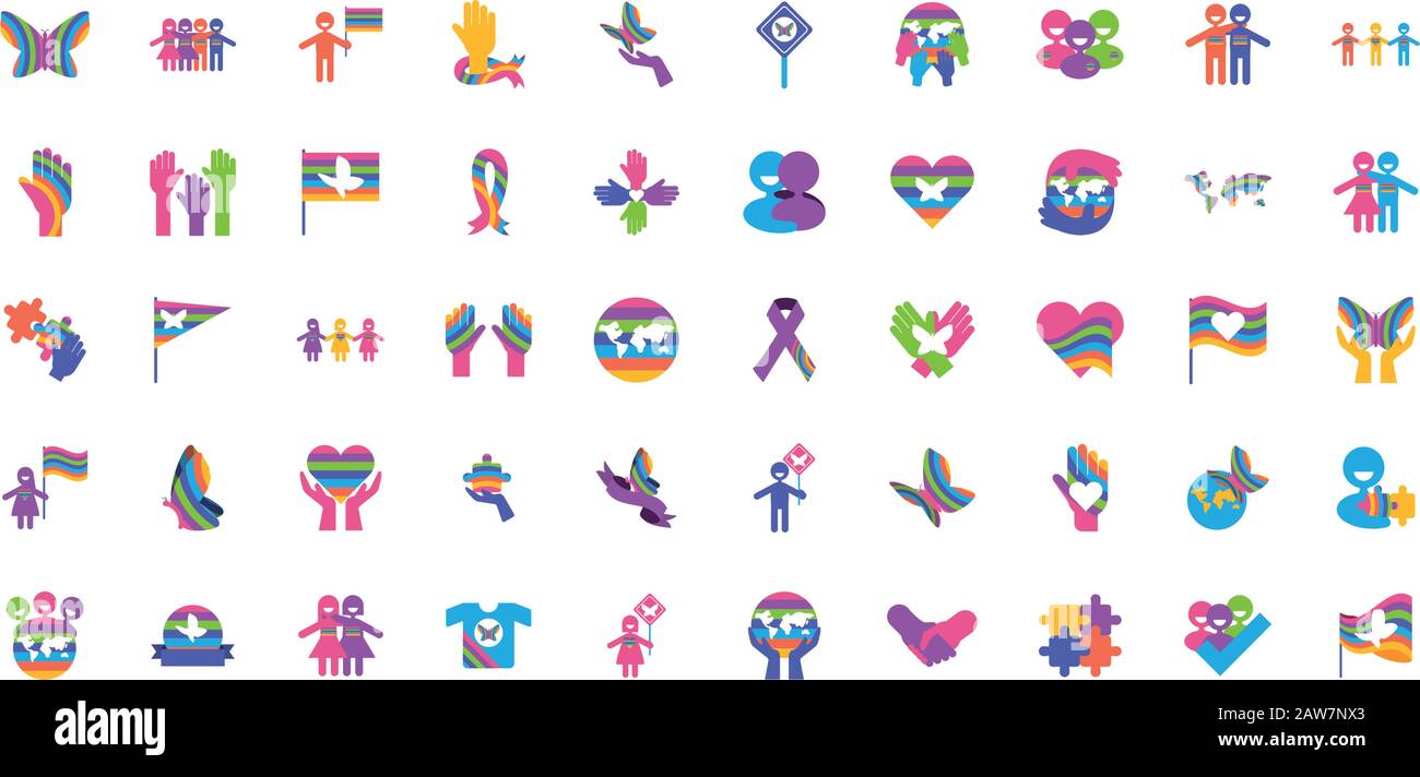 Icon set of zero discrimination day, flat style icons vector ...