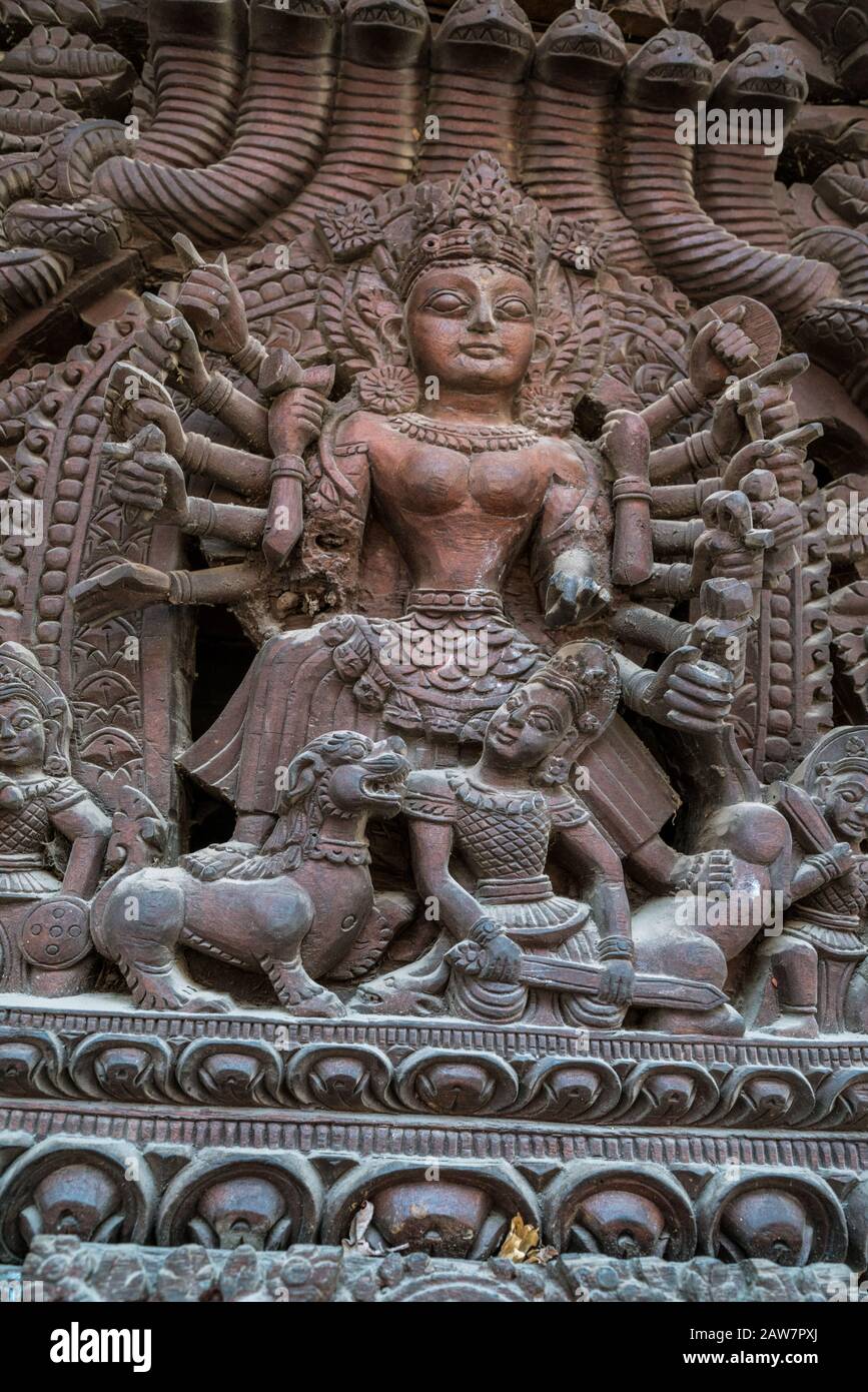 Image of goddess Durga (Parvati) on the door of Nyatapola Temple in ...