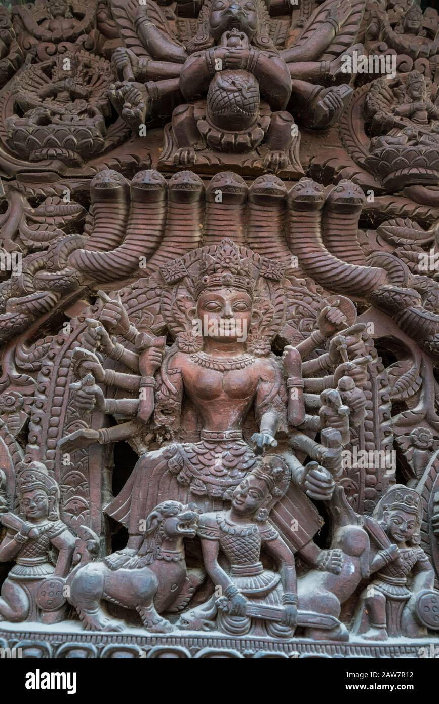 Image of goddess Durga (Parvati) on the door of Nyatapola Temple in ...