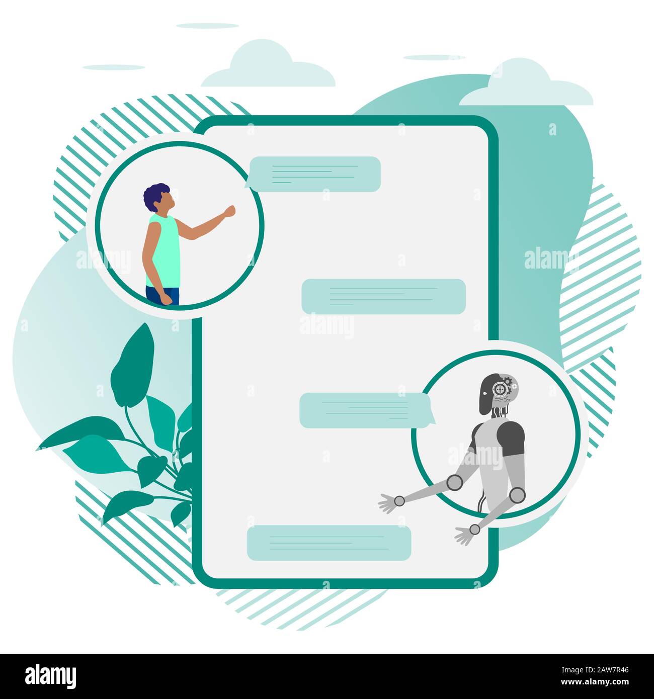 Vector illustration Robot corresponded with human. Chat bot virtual ...