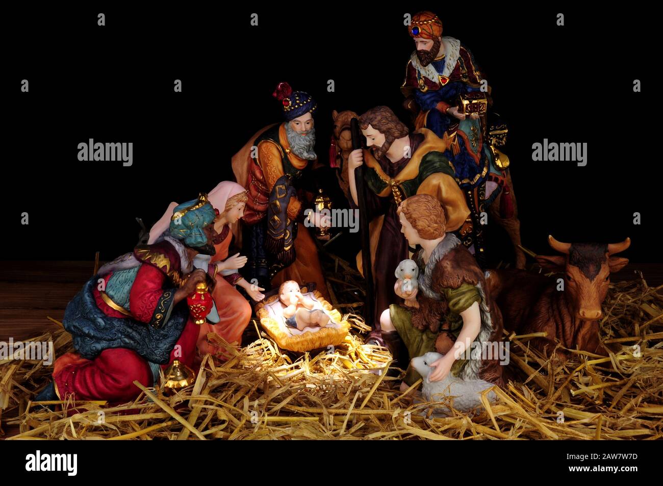 Traditional Christmas nativity scene with Mary and Joseph and baby ...