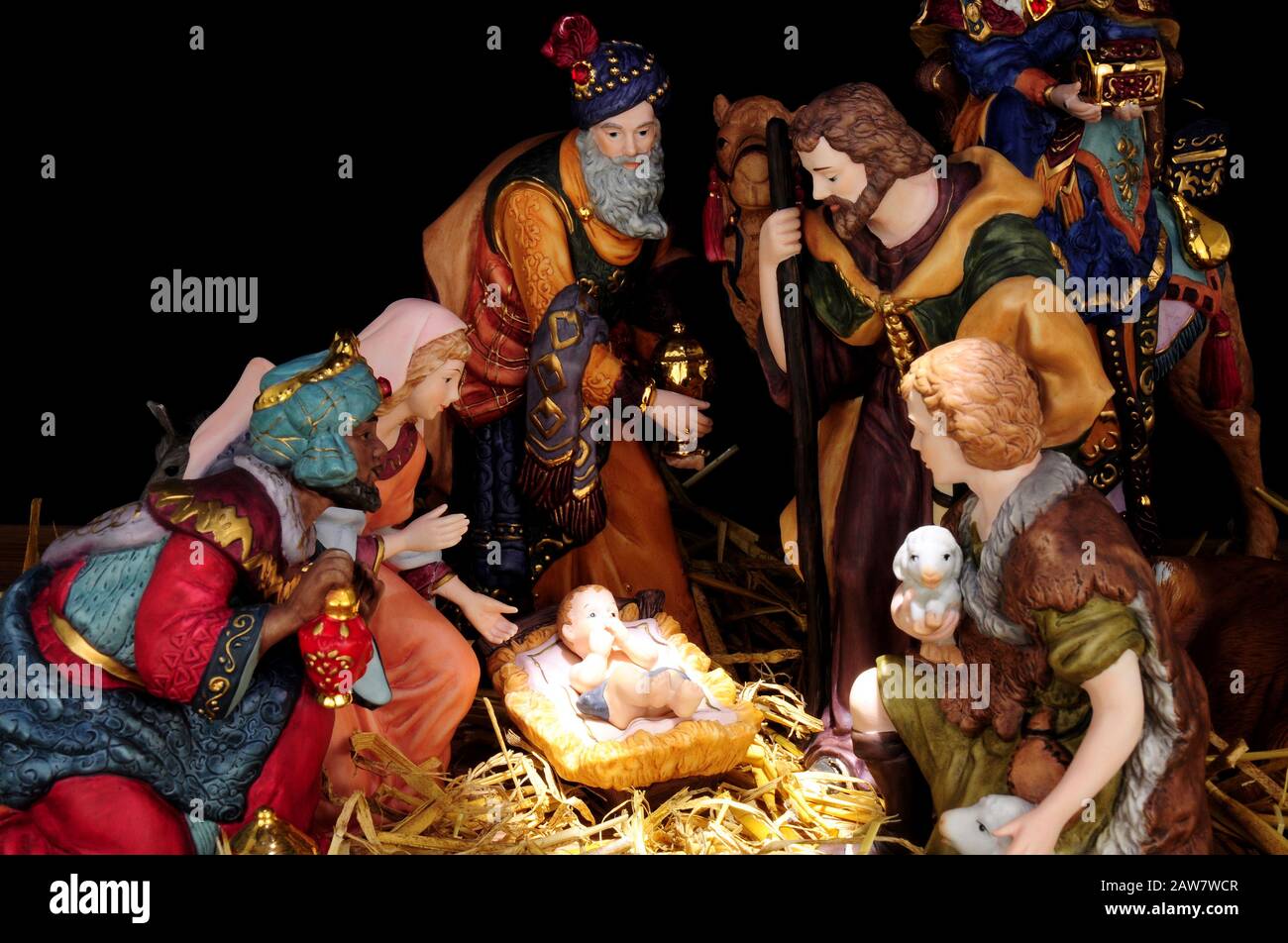 Traditional Christmas nativity scene with Mary and Joseph and baby ...