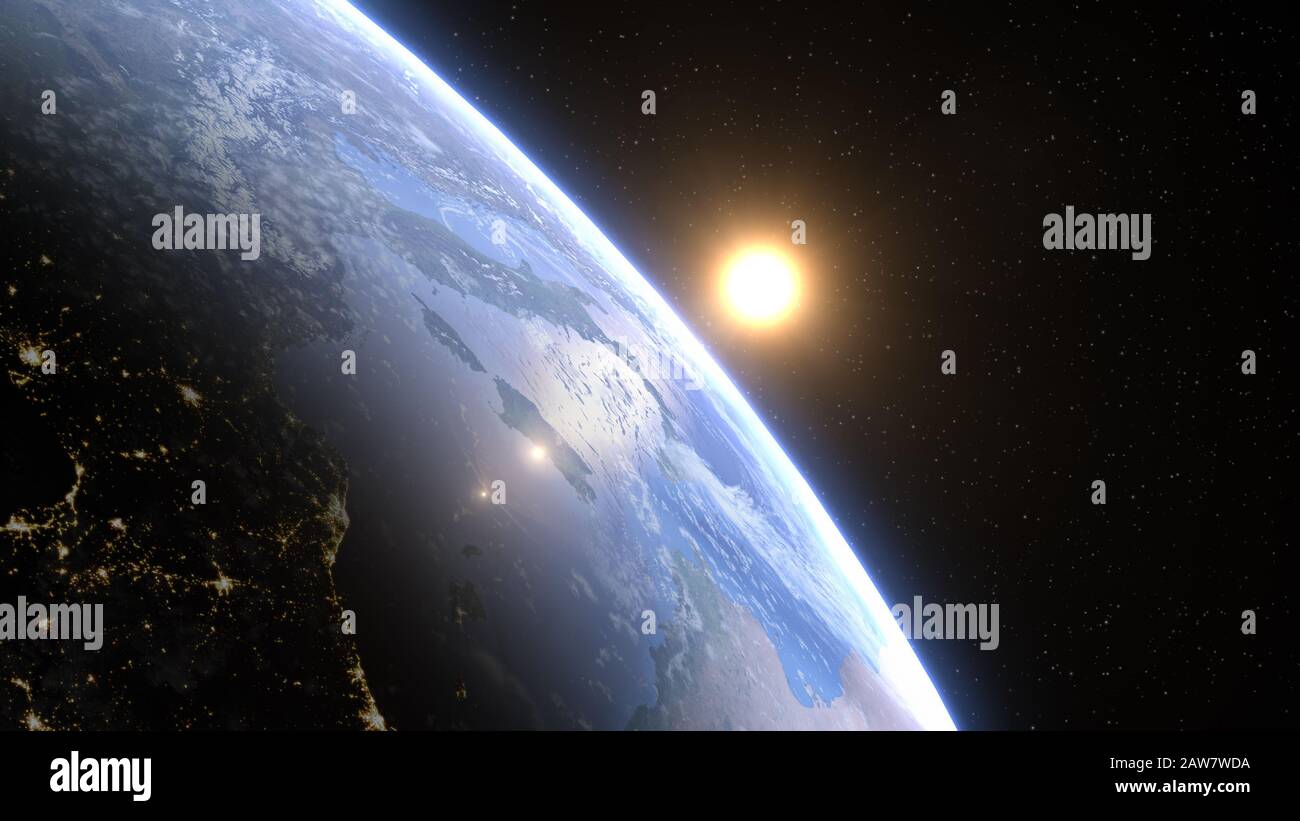 Space view of sun rising over earth hi-res stock photography and images ...