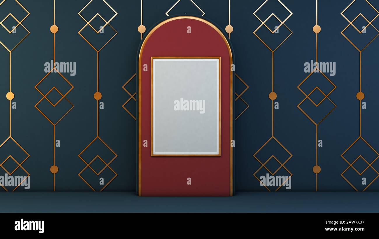 poster mockup on art deco gallery 3d rendering Stock Photo - Alamy