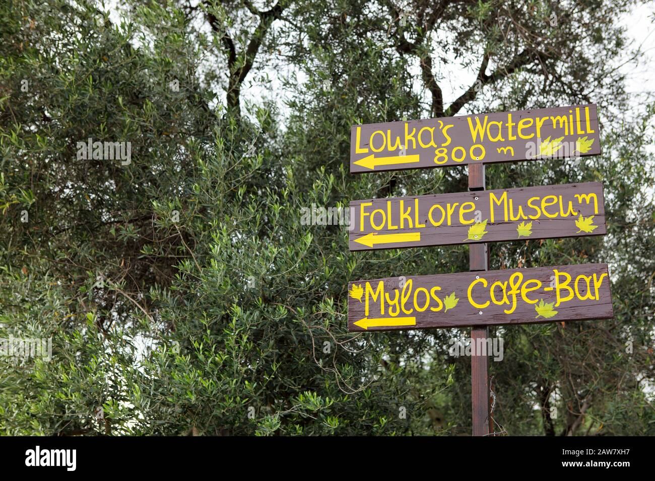 The directional signs pointing to Louka's Watermill Folklore Museum and ...