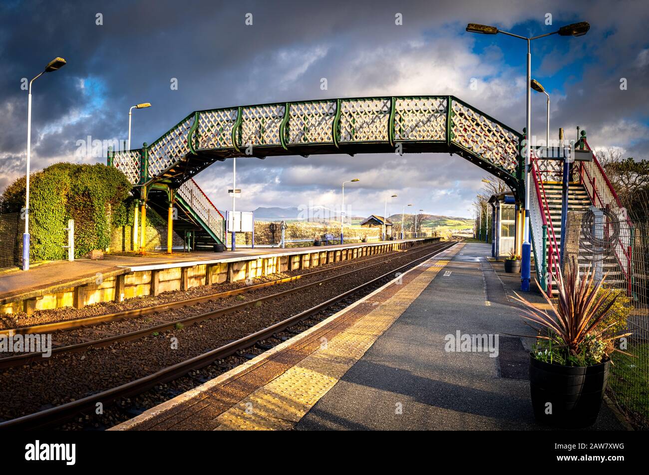 The station at Sandside near Kirkby-in-Furness under golden morning ...