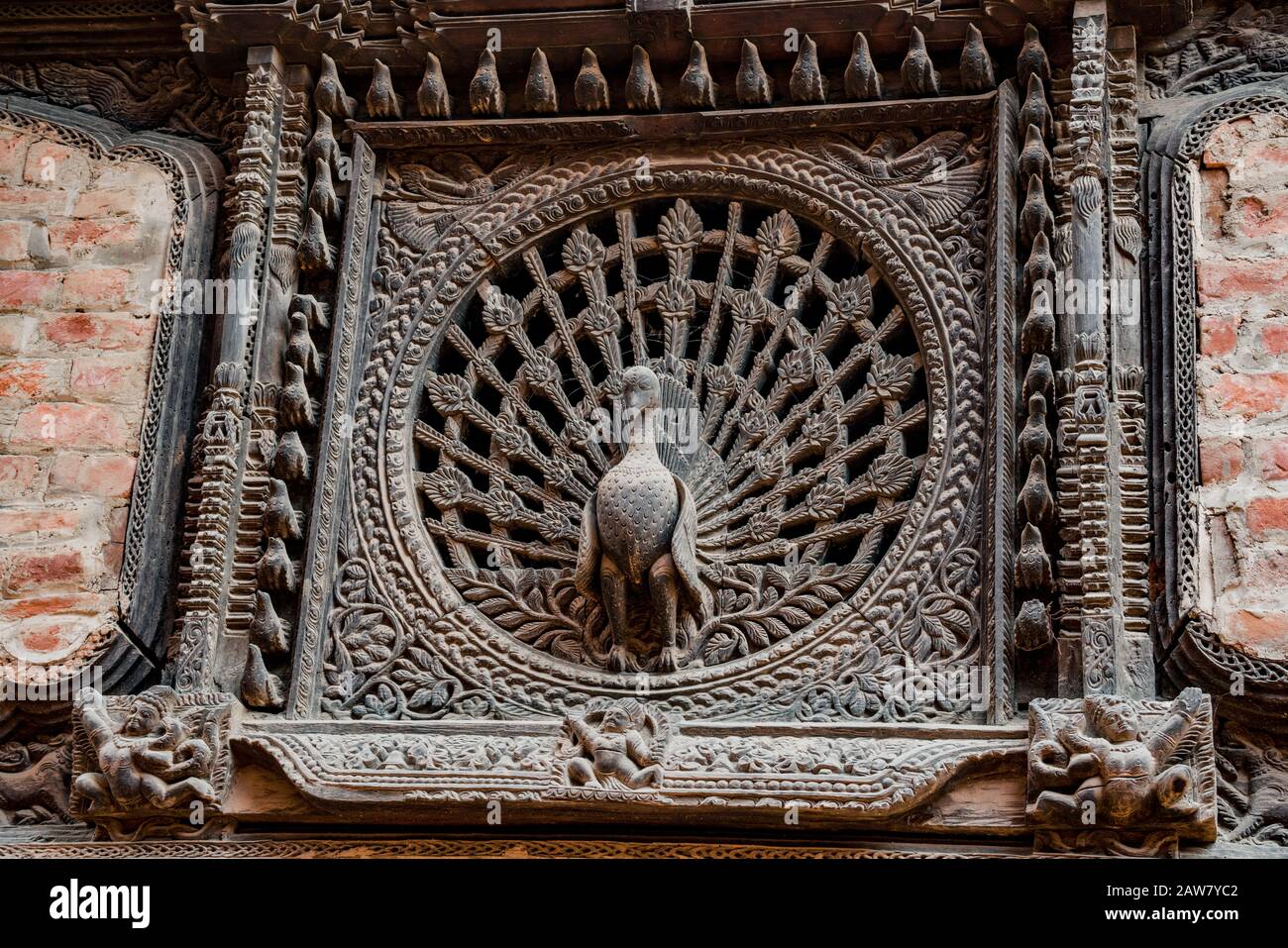 Newar window Mhaykhā Jhyā (peacock window) in Bhaktapur, Kathmandu ...