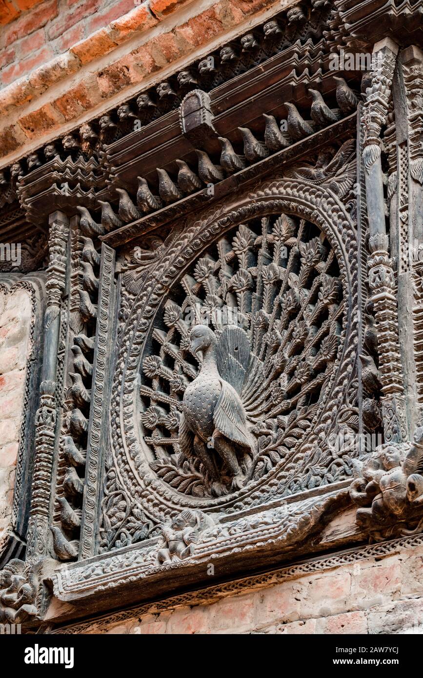 Newar window Mhaykhā Jhyā (peacock window) in Bhaktapur, Kathmandu ...