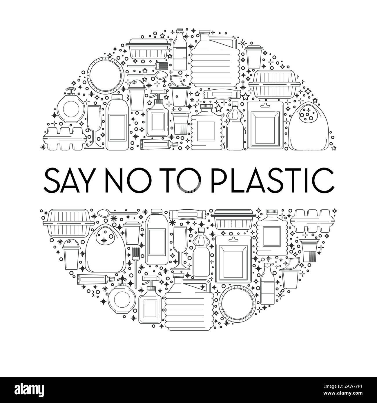 Environment protection, say no to plastic line icons banner Stock ...