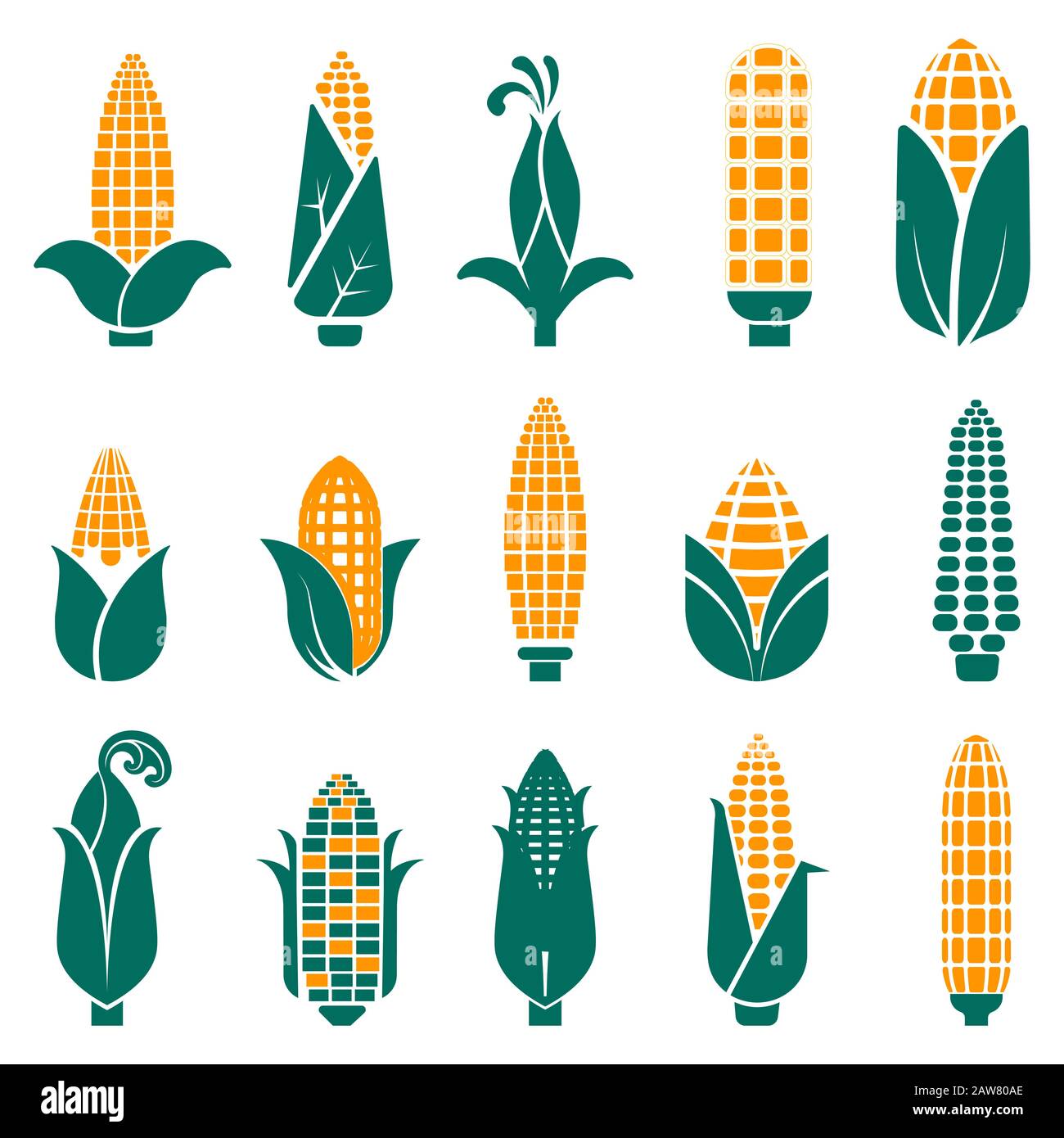 Sweet corn cobs icons collection in abstract graphic style Stock Vector ...