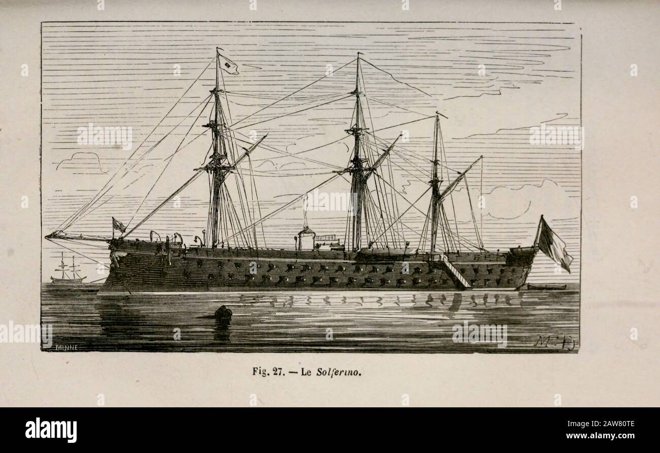 19th century Woodcut print on paper of the French battleship le ...