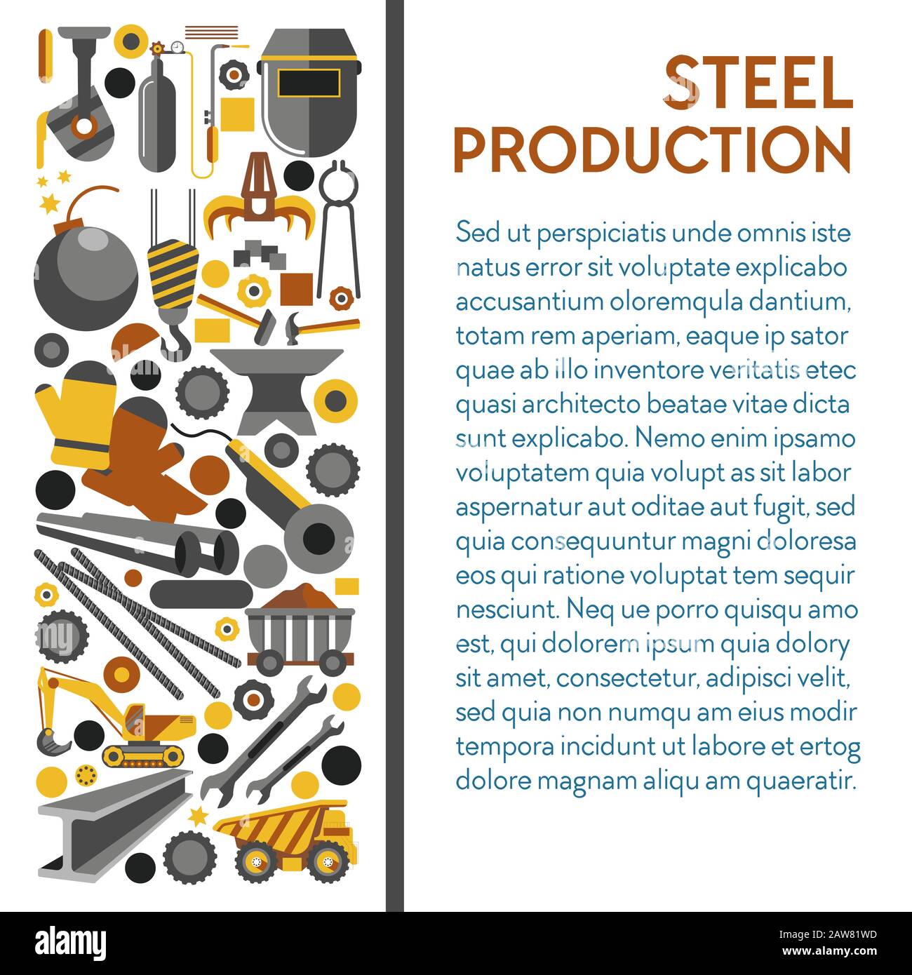 Steel production industry banner, metal products and tools Stock Vector ...