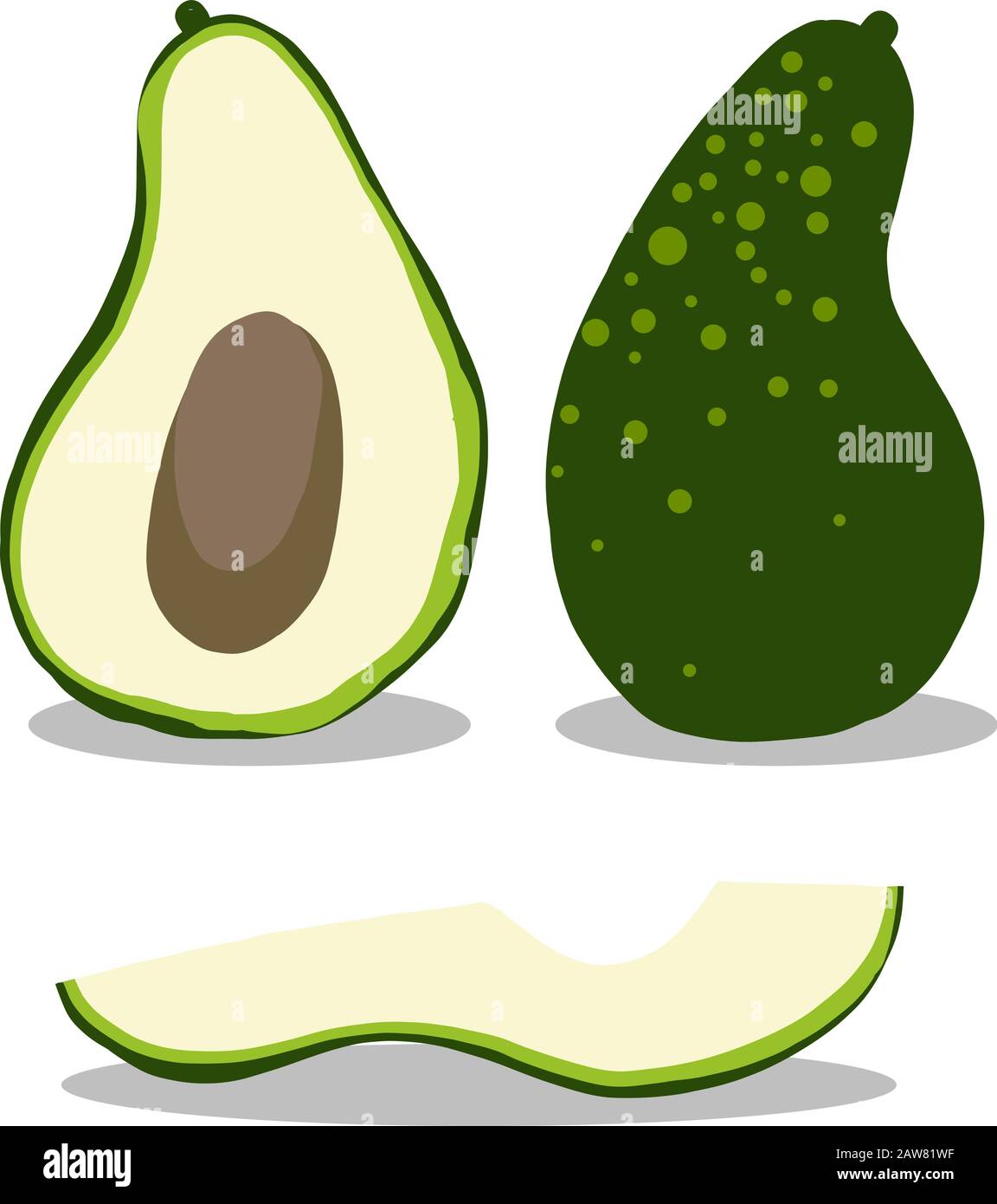 Vector avocados illustration. Whole and cut avocado isolated on white ...