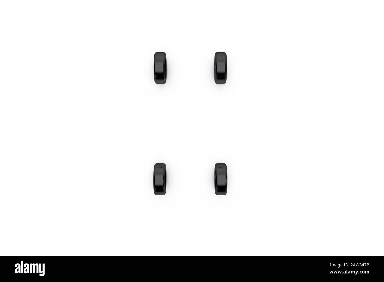 3d rendering, front view of single black car tire, wheel, isolated on ...