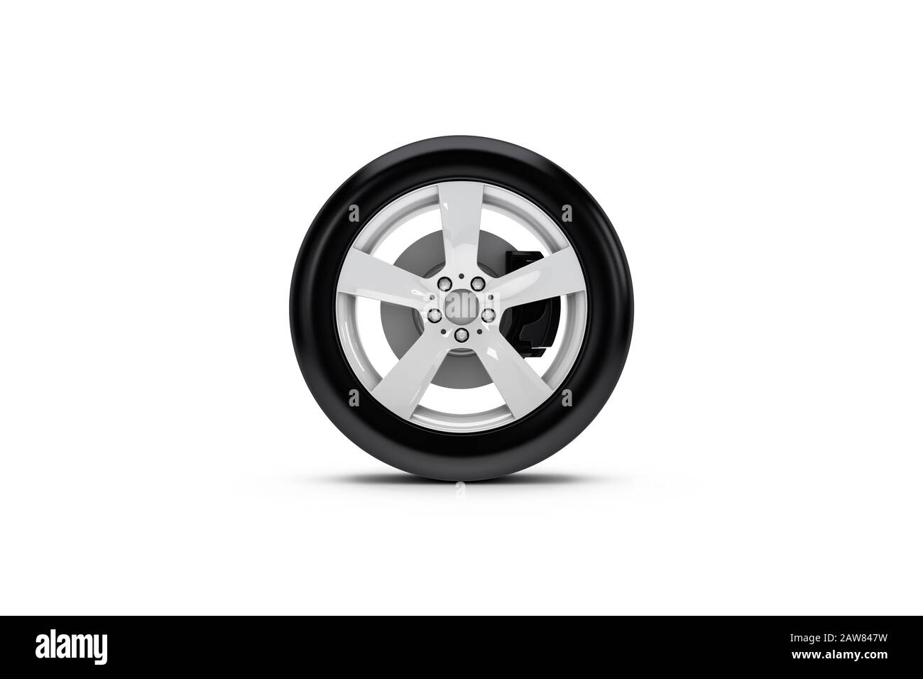 3d rendering, front and side view of single black car tire, wheel ...