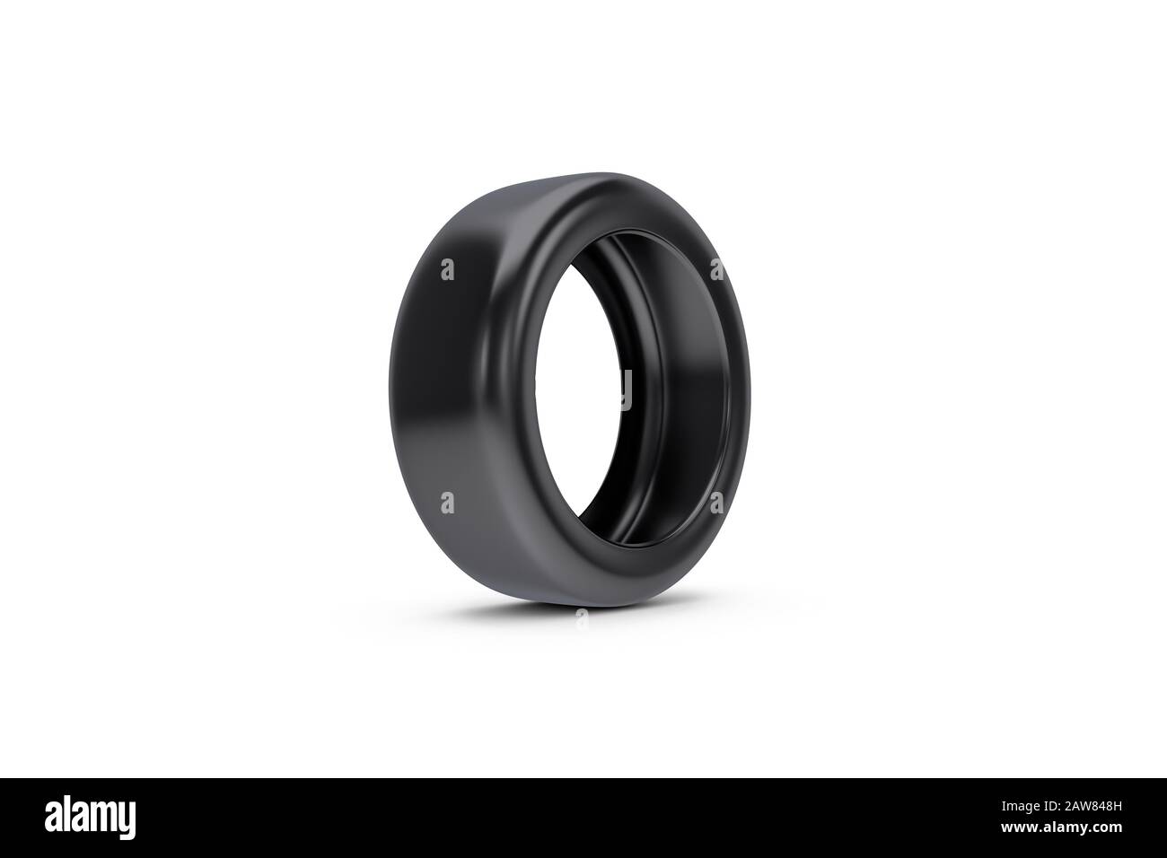 3d rendering, front and side view of single black car tire, wheel ...