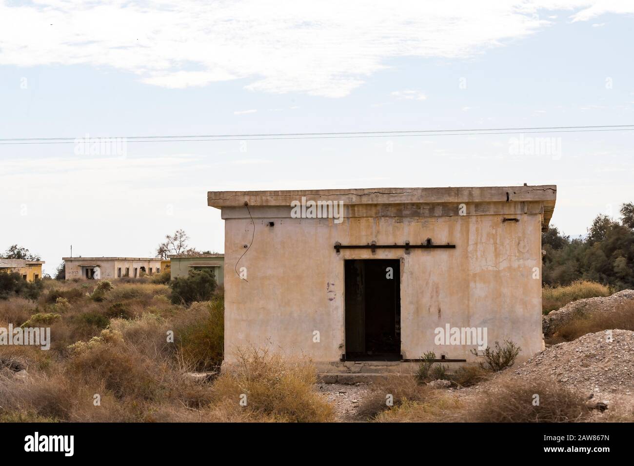 DEAD SEA, ISRAEL - 25 NOVEMBER 2017: Abandoned barracks of the ...