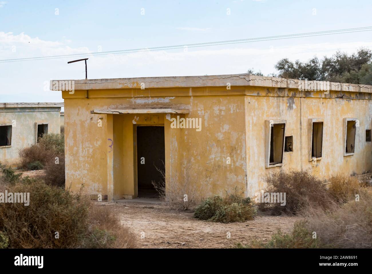DEAD SEA, ISRAEL - 25 NOVEMBER 2017: Abandoned barracks of the ...