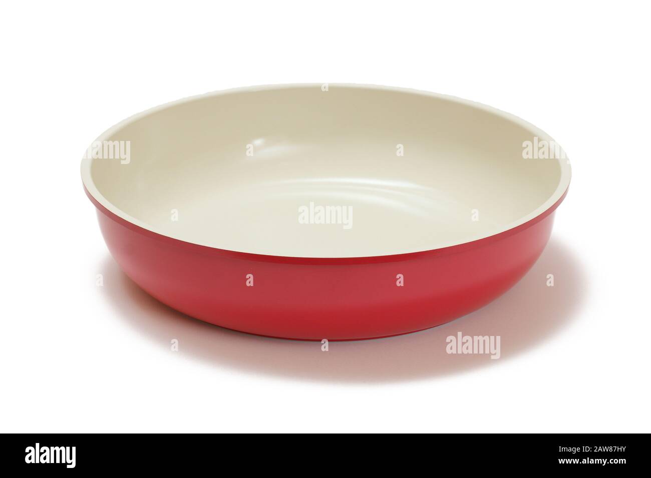 Red ceramic cooking kitchen pan on white isolated background Stock ...