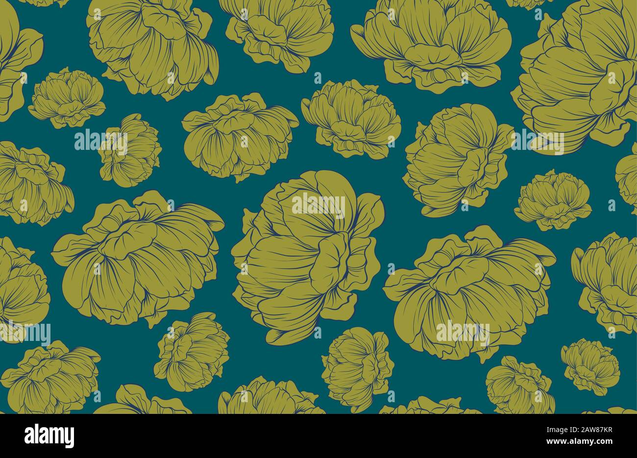 Seamless Floral Pattern in vector. Trend colors Fall 2017, golden lime ...