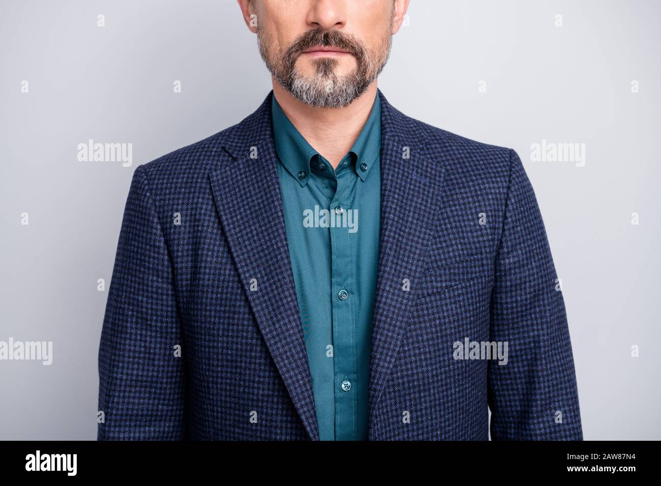 Cropped photo of attractive business mature man hiding facial ...