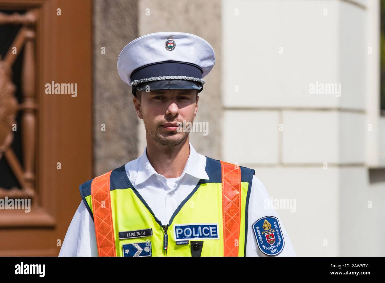 BUDAPEST, HUNGARY - AUGUST 19, 2017: A pair of police patrols in the ...