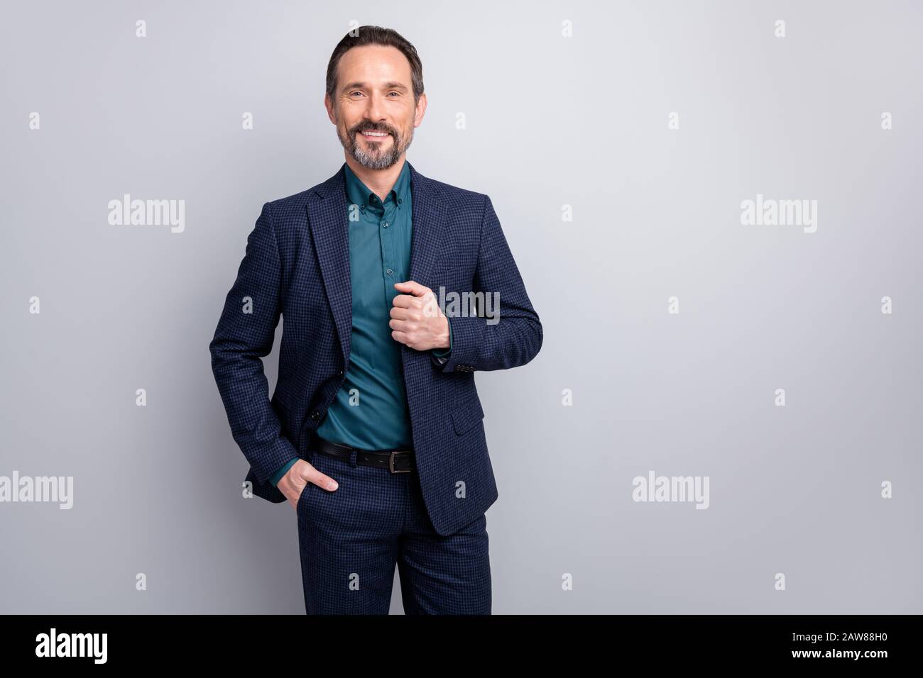 Portrait of his he nice attractive cheerful content middle age man in ...