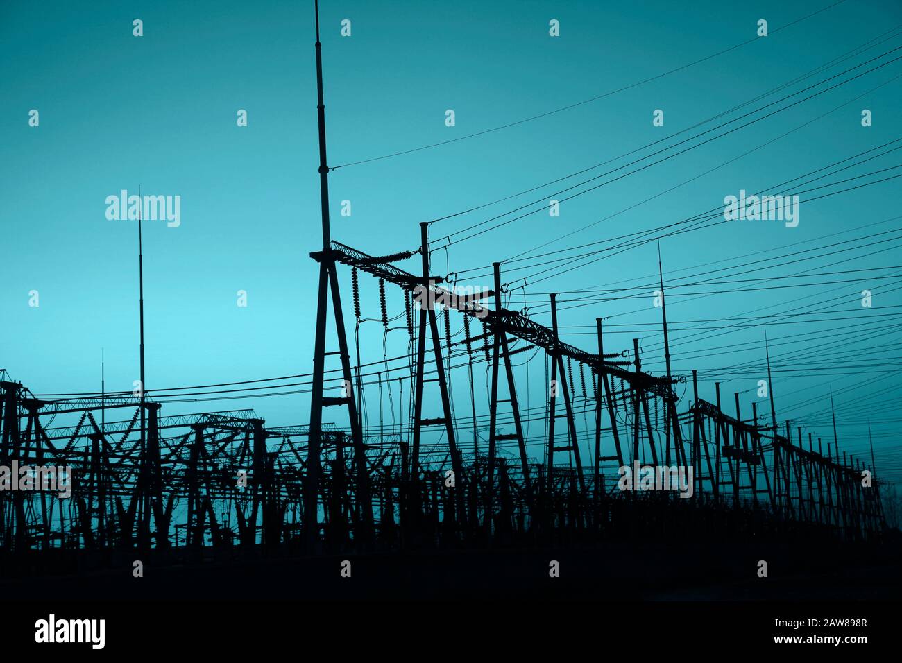 The power supply facilities of contour in the evening Stock Photo - Alamy