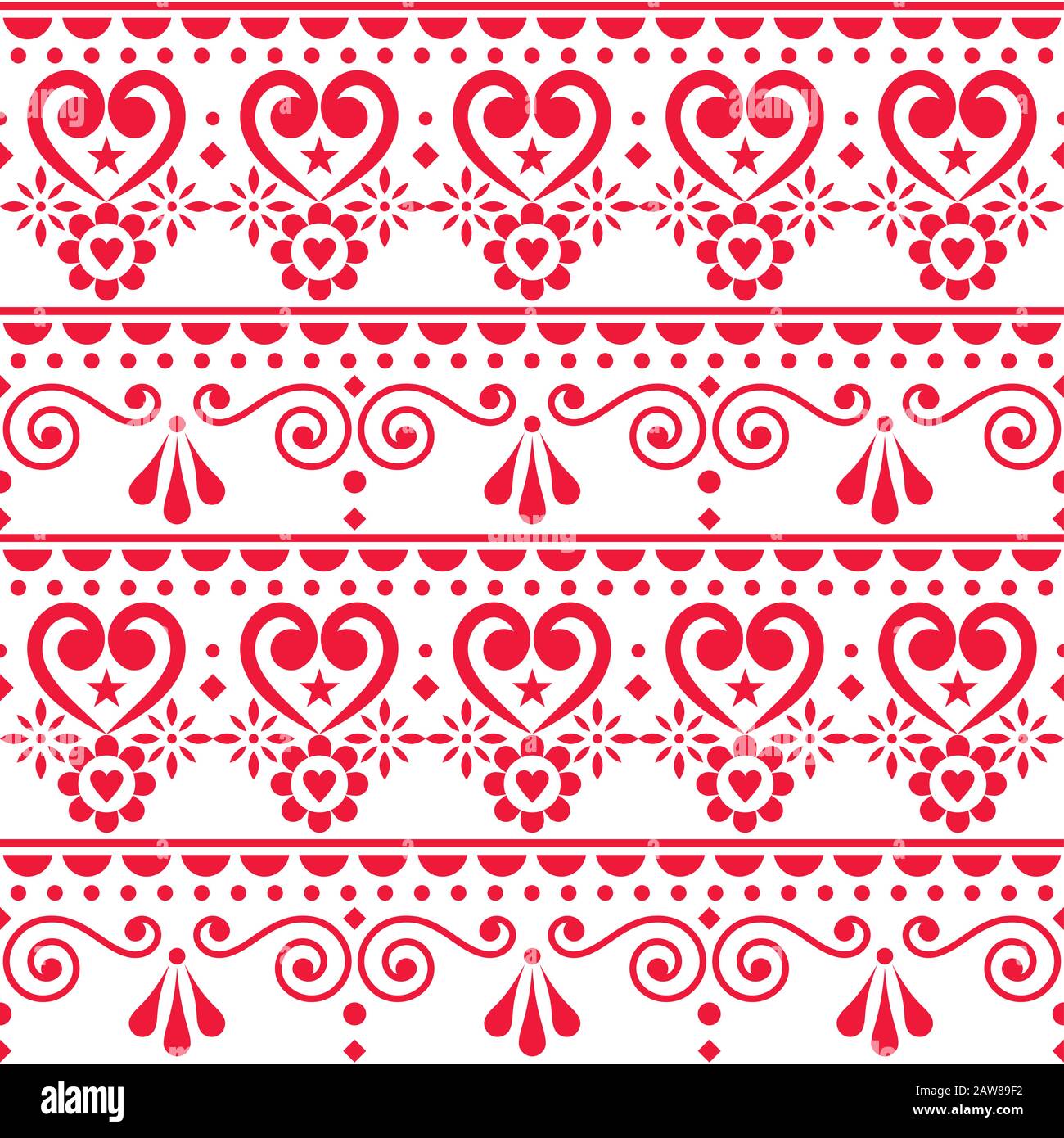 Scandinavian hearts seamless vector pattern folk art style, repetitive ...