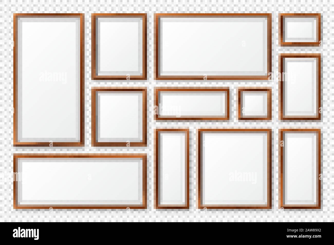 Realistic blank wooden picture frames collection. Modern poster mockup ...
