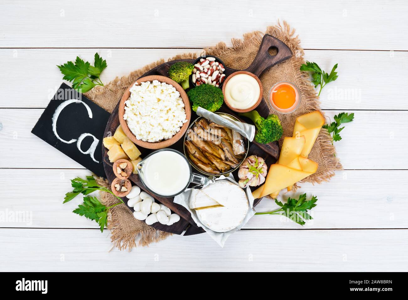 Food with calcium. A variety of foods rich in calcium: cheese, milk ...