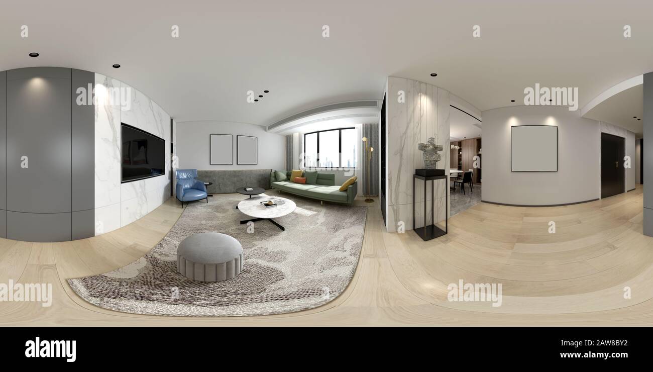 360 degrees home interior, living room 3d render Stock Photo - Alamy