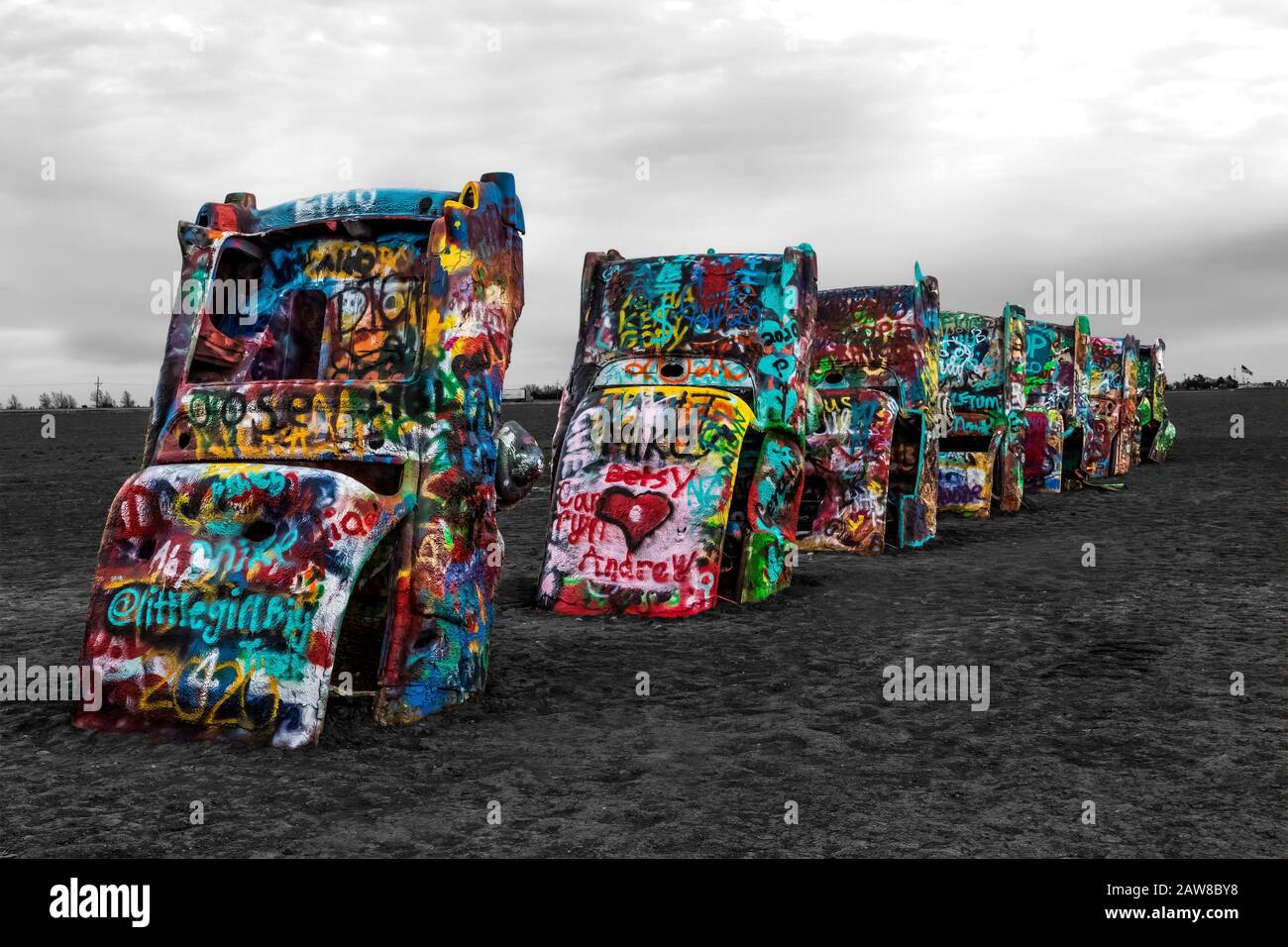 Cadillac Ranch, an art installation of ten iconic Cadillacs with ...