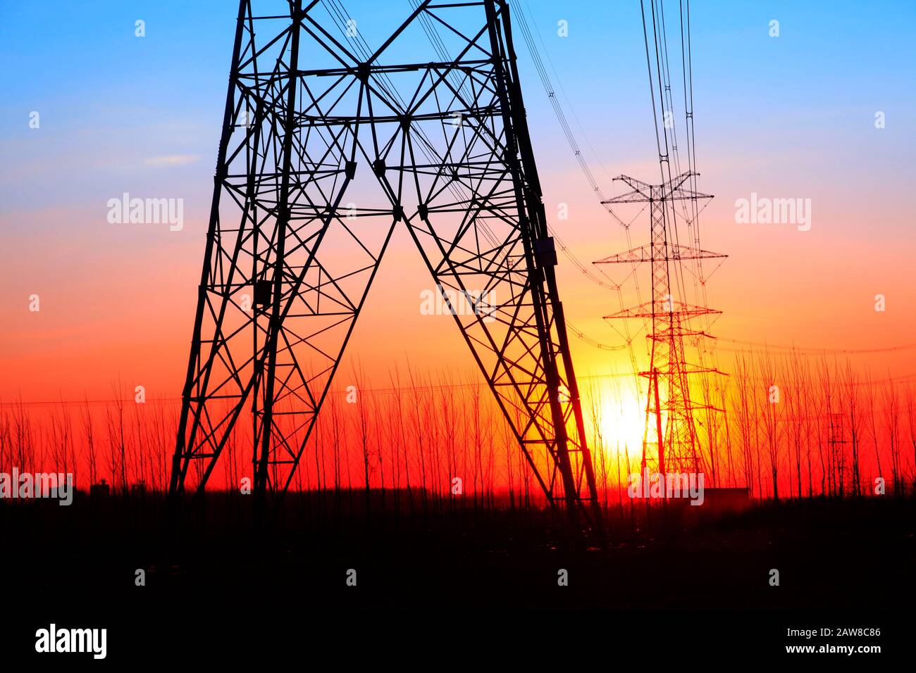 The evening of the pylon outline Stock Photo - Alamy