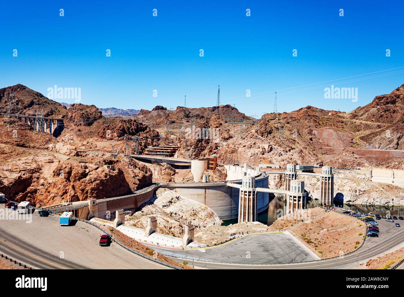 Infrastructure panorama of Hoover Dam in the Black Canyon of the ...